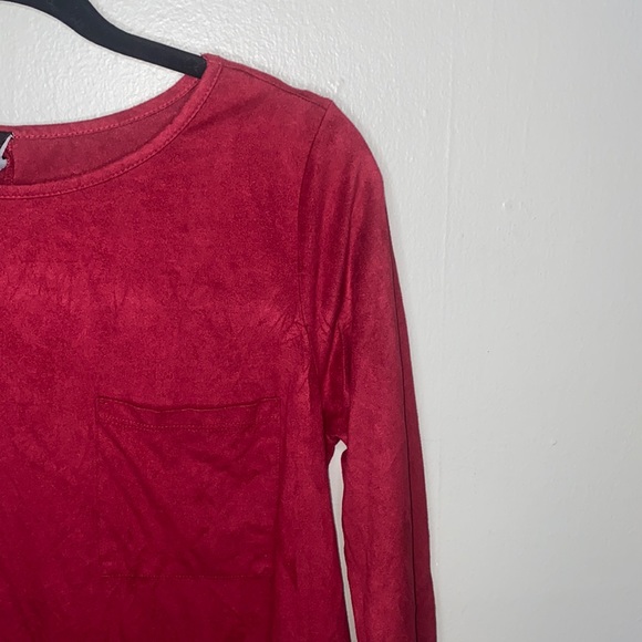 Dresses | Deep Red Suede Like Along Sleeved Dress | Poshmark